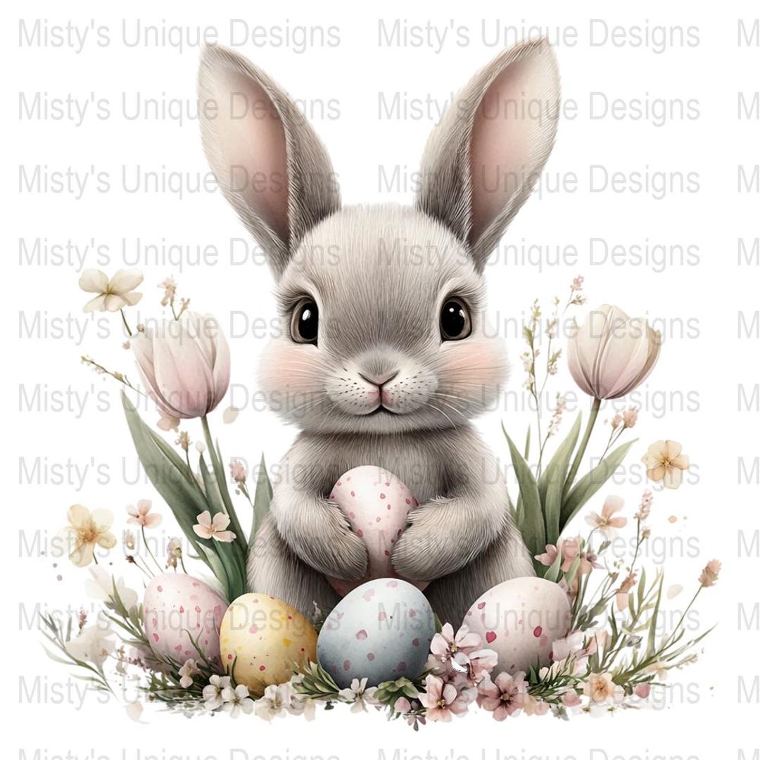 Easter Bunny Clipart, Spring Floral PNG (digital Download) - Etsy
