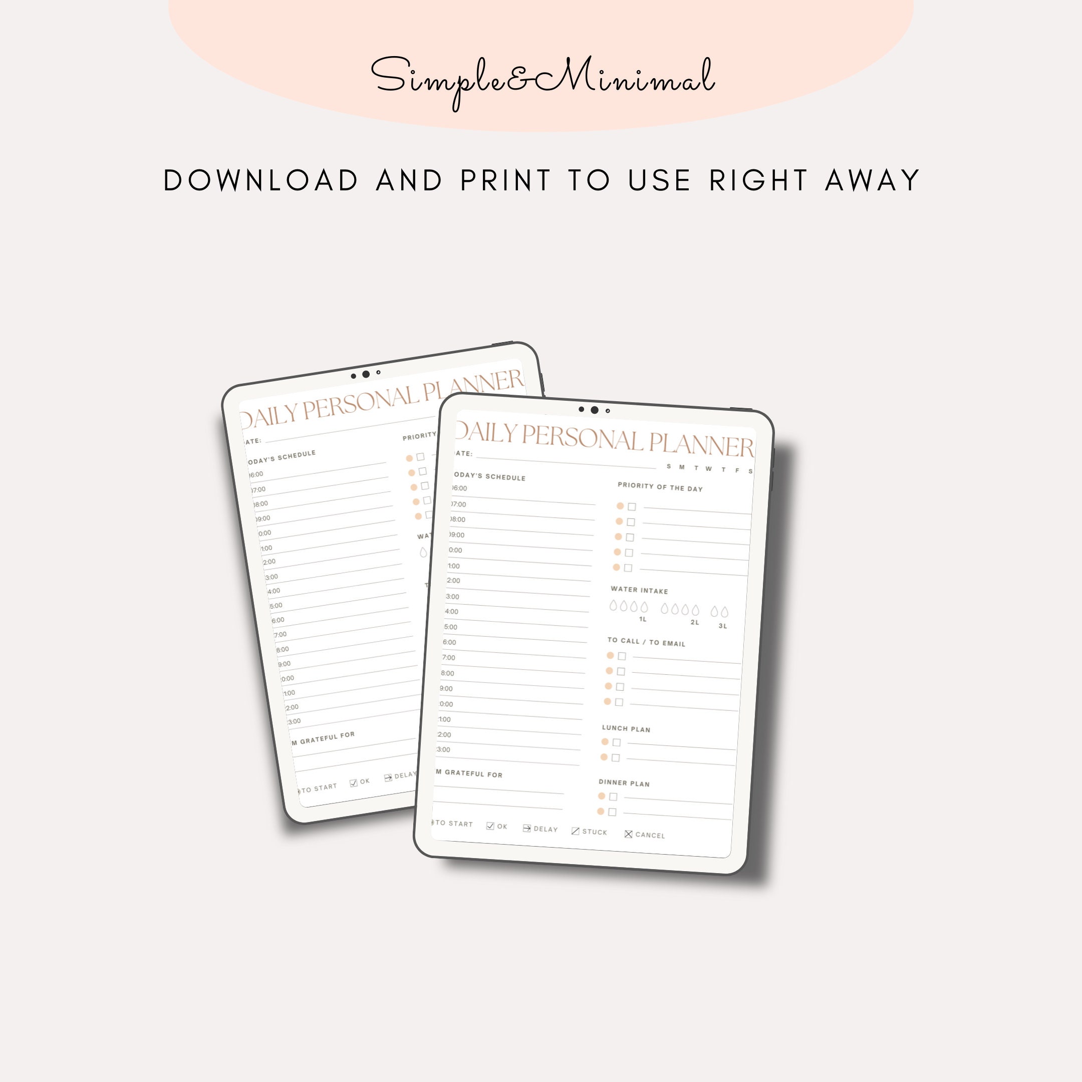 Simple & Minimal Printable Daily Planner, Printable Daily Planner Sheet ...