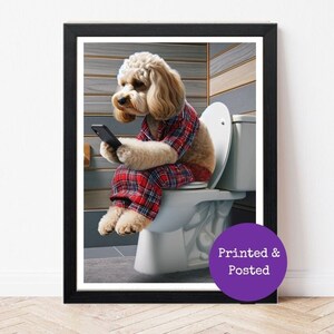 Funny Cockapoo Sitting on Toilet on Mobile Phone Cockerpoo Print Dog ...