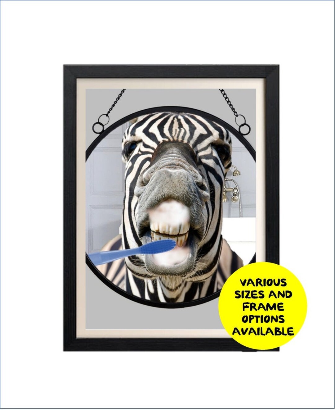 Zebra Brushing Teeth Print Funny Bathroom Wall Art Safari - Etsy
