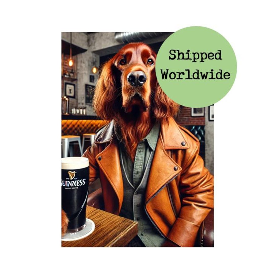 Red Irish Setter Drinking Guinness Print Funny Dog in Pub Picture ...
