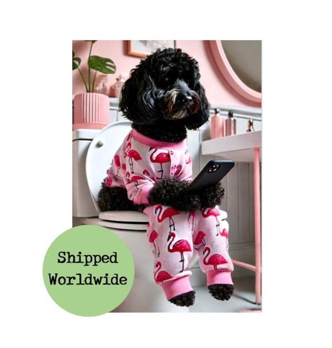 Black Cockapoo on Toilet - Girl Cockerpoo Pink Flamingo Pyjamas - Funny ...