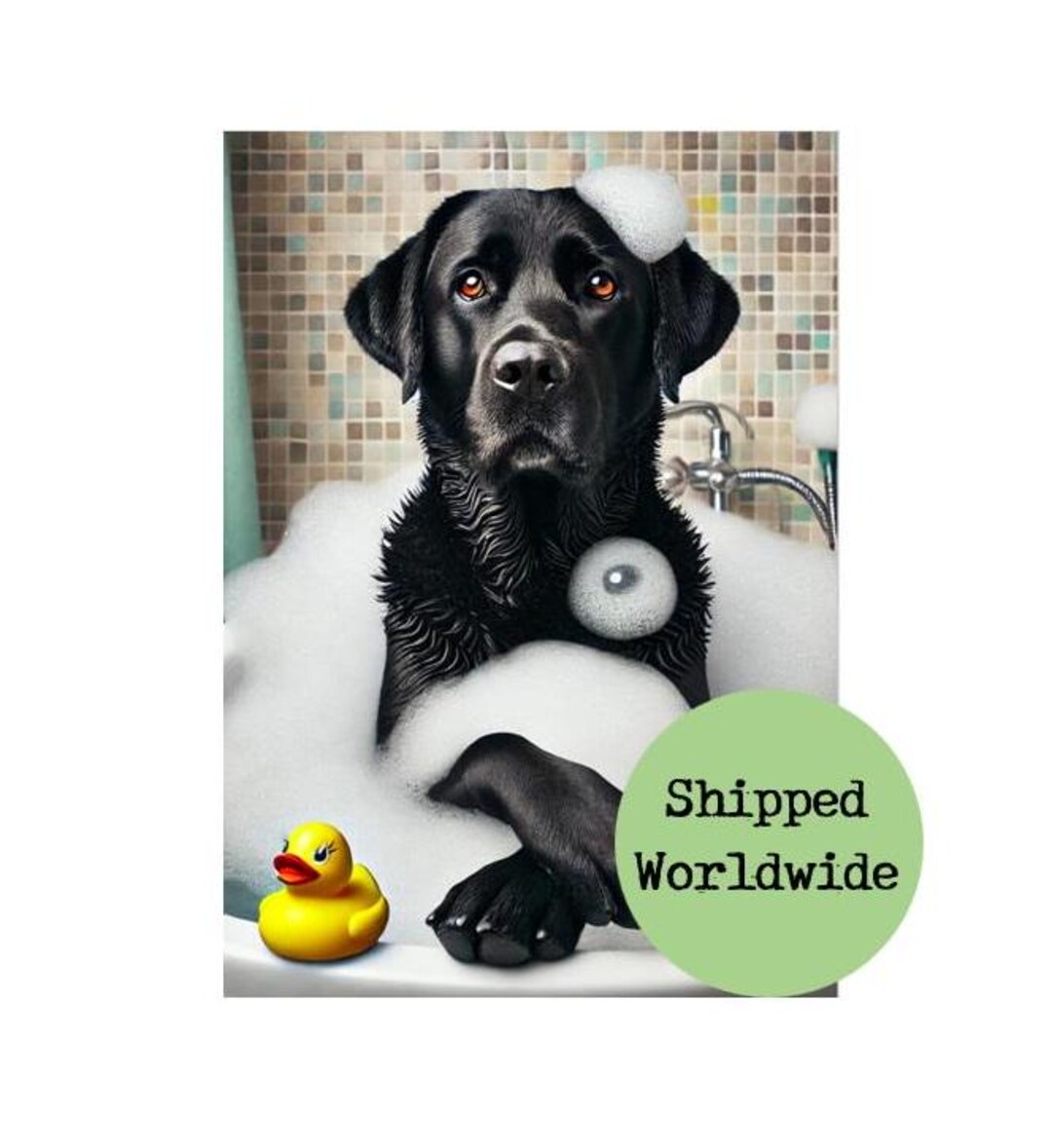 Black Labrador in Bath Print - Black Lab Bathroom Wall Art - Dog in ...