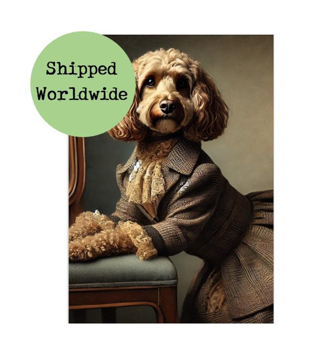 Vintage Cockapoo in Tweed Dress Portrait - Female Cockerpoo in Clothes ...