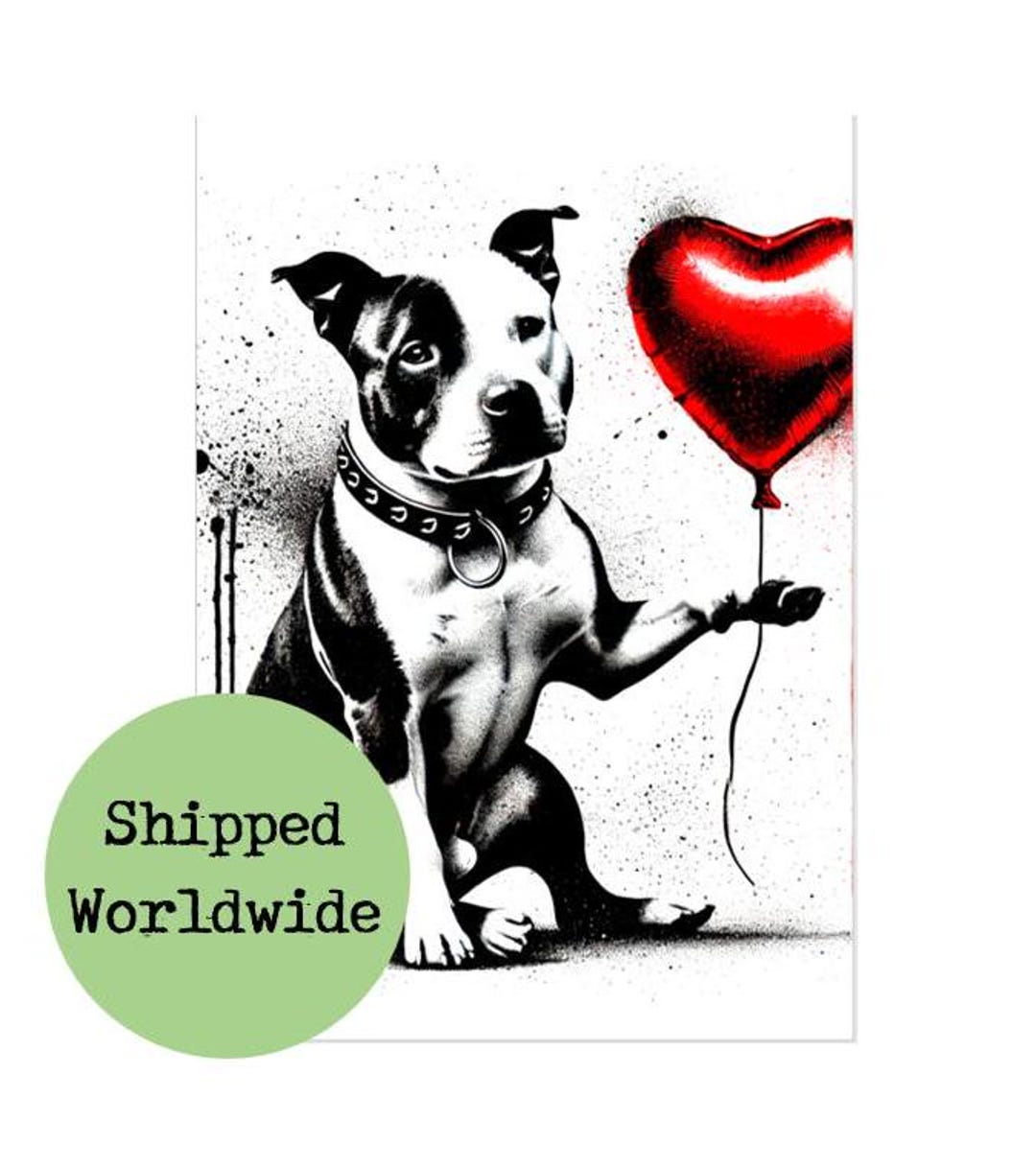 Staffy With Heart Balloon Print Staffordshire Bull Terrier Graffiti ...