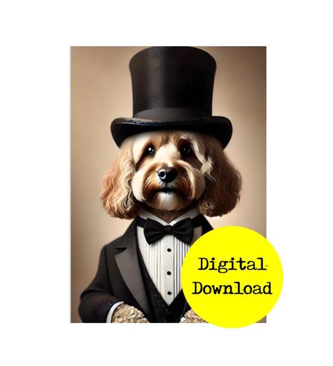 Cockapoo Portrait - Funny Cockerpoo Print - Dog in Top Hat Suit Tuxedo ...