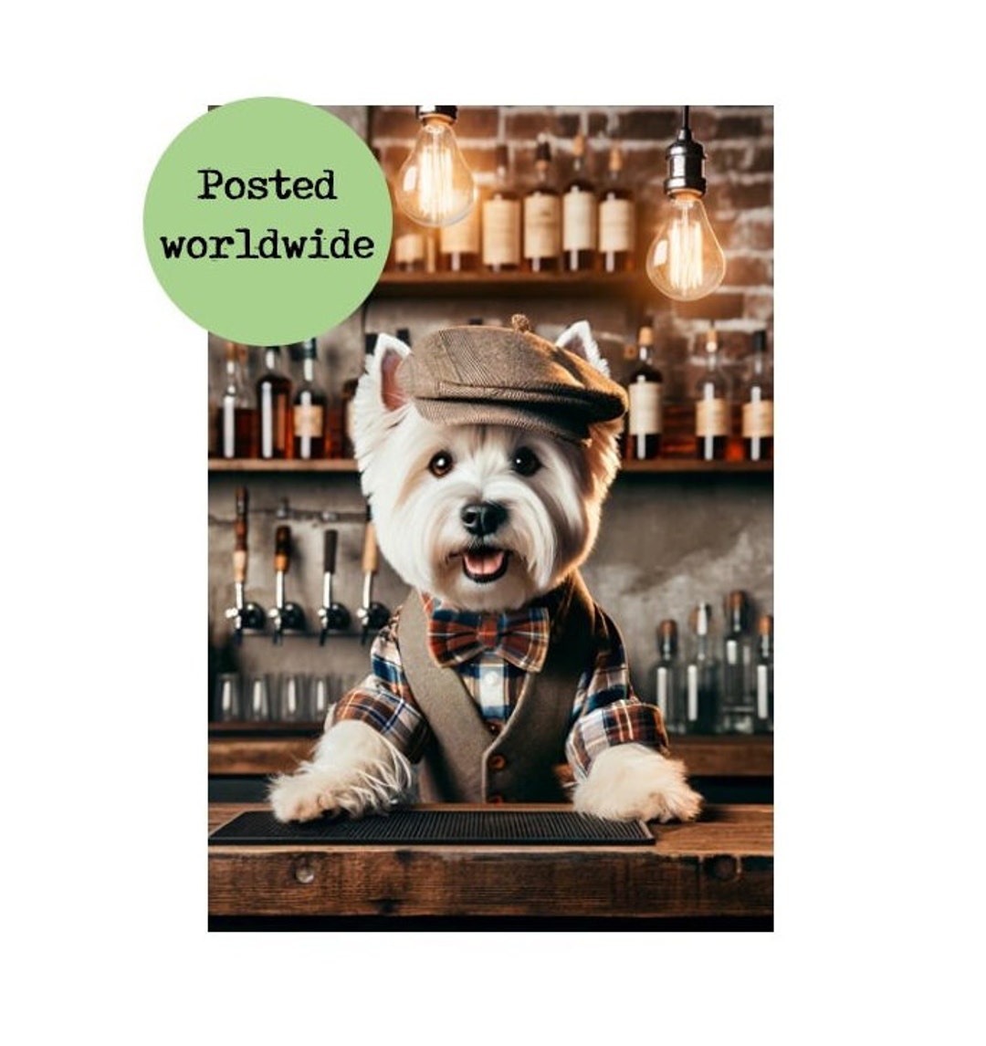 Westie Bar Man Print Funny Dog Bartender Picture Pub Bar Industrial ...