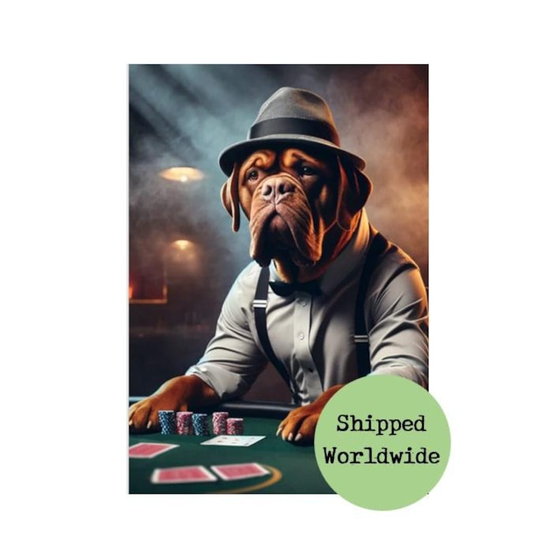 Dogue De Bordeaux Playing Poker in Casino Print - Funny Animal Gambling ...
