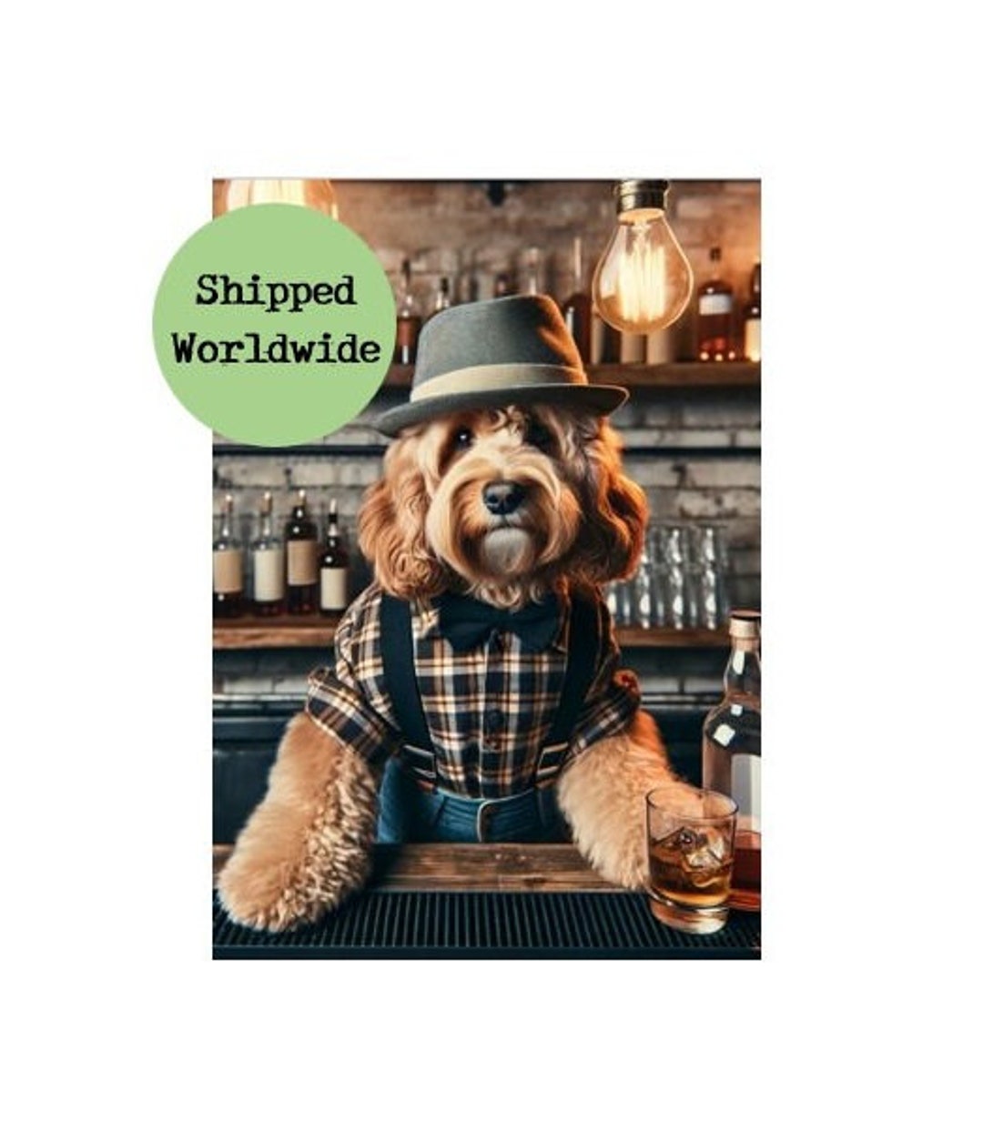 Cockapoo Bar Man Print - Funny Cockerpoo Dog Bartender Picture Pub Bar ...