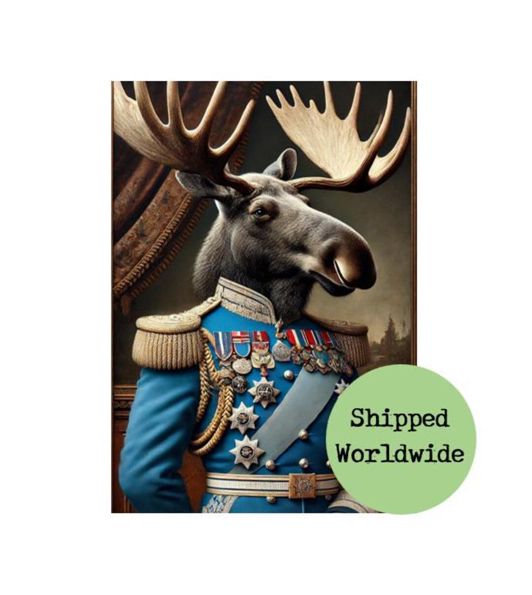 Regal Moose Portrait Animal British Military Uniform Print King Royal ...