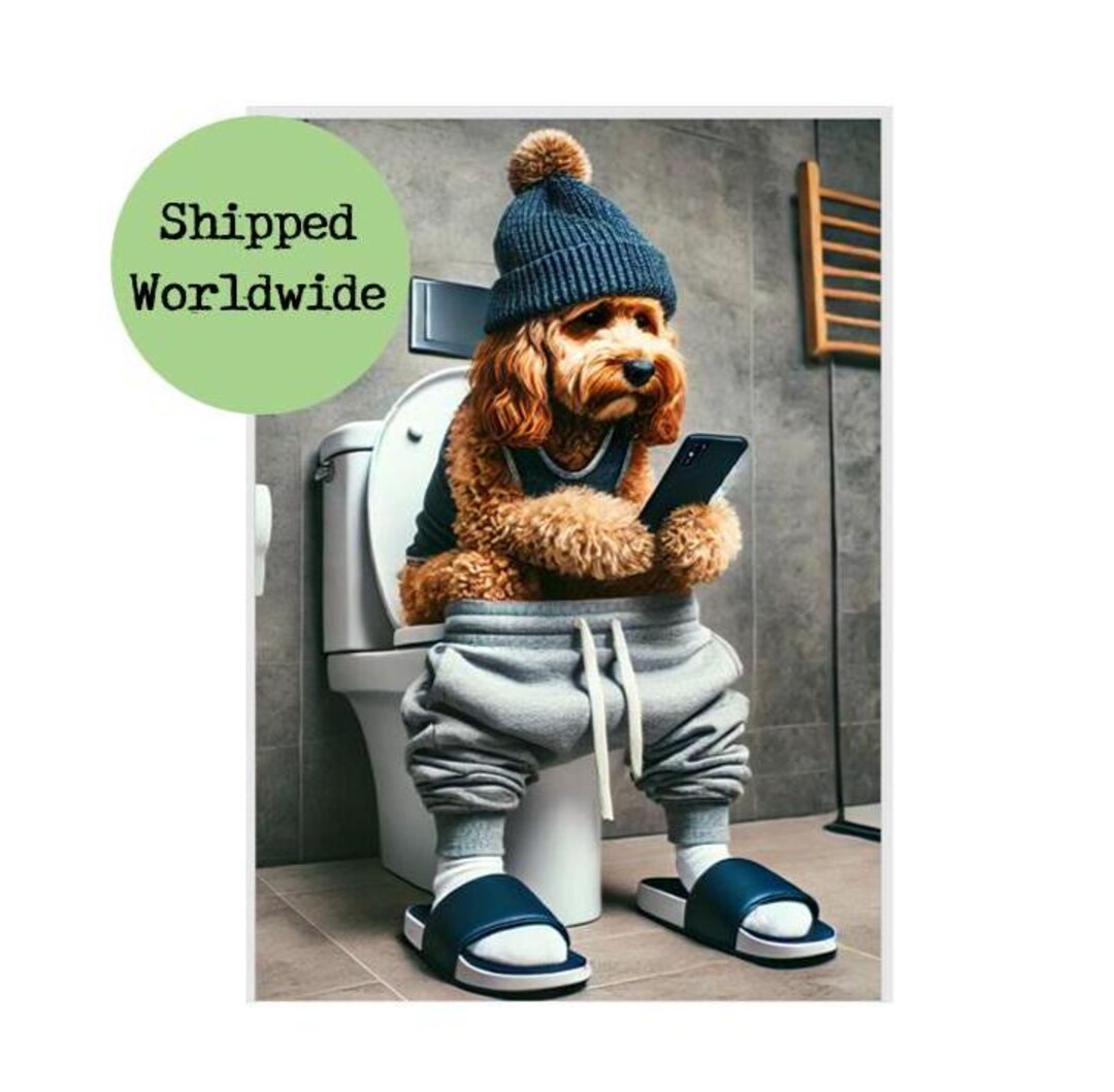 Cockapoo Sitting on Toilet on Mobile Phone Print - Cool Dog Joggers and ...