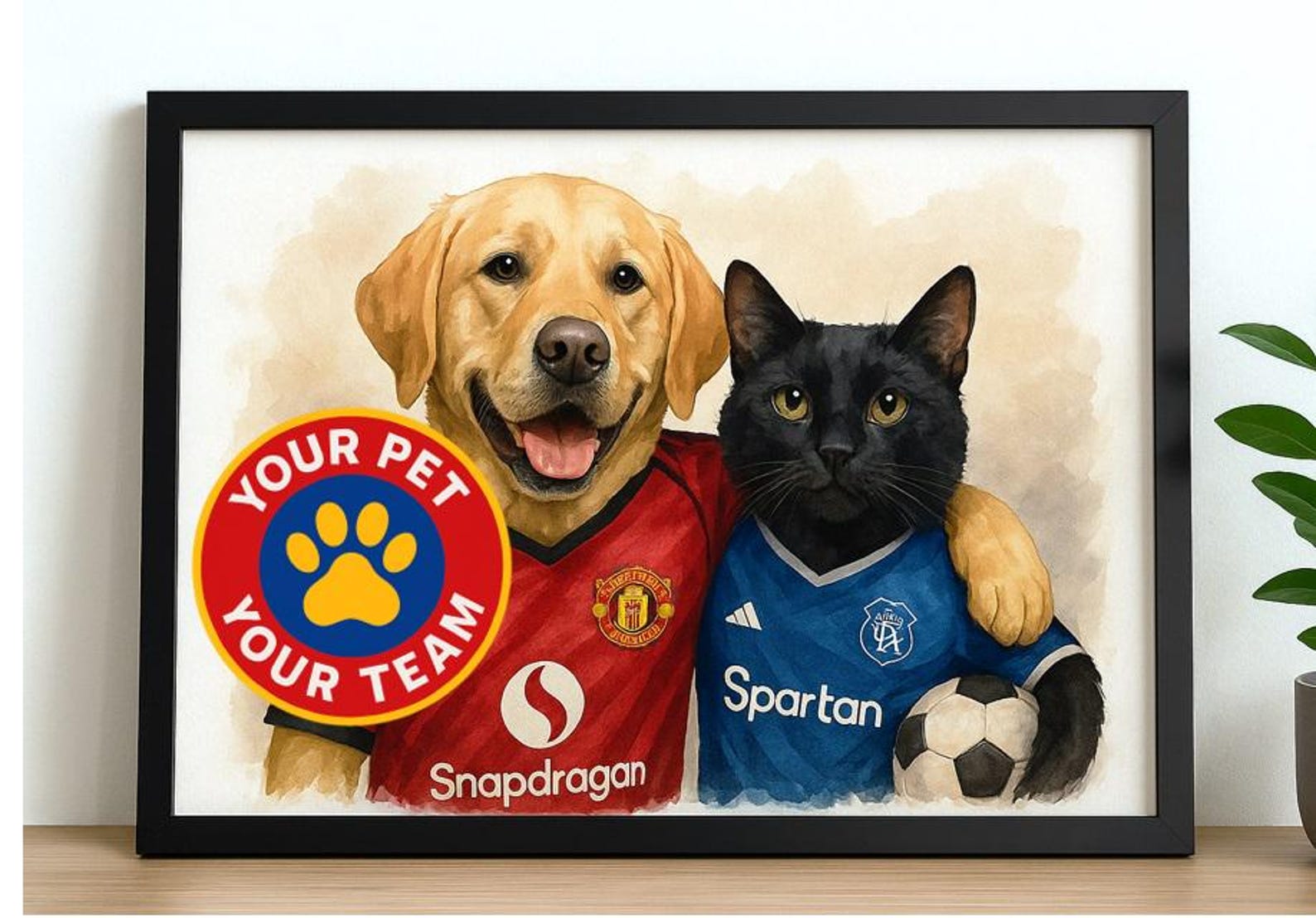 Dogs in Football Shirt Print - Personalised Pet Portrait 2 Dogs ...