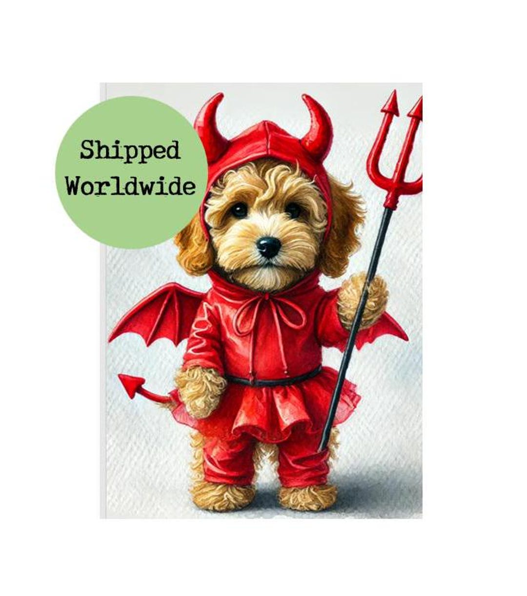 Cockapoo Dressed as Red Devil Print Cockerpoo in Halloween Costume ...