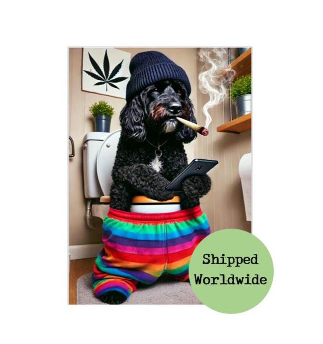 Funny Black Cockapoo Print Dog Smoking Spliff Cockerpoo on Toilet Phone ...