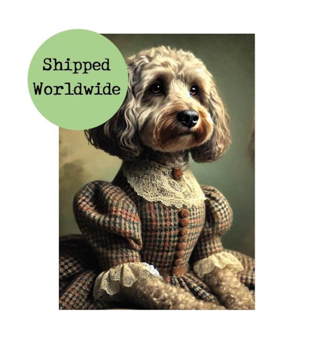 Vintage Portrait of a Cockapoo in Tweed Dress - Female Cockerpoo in ...