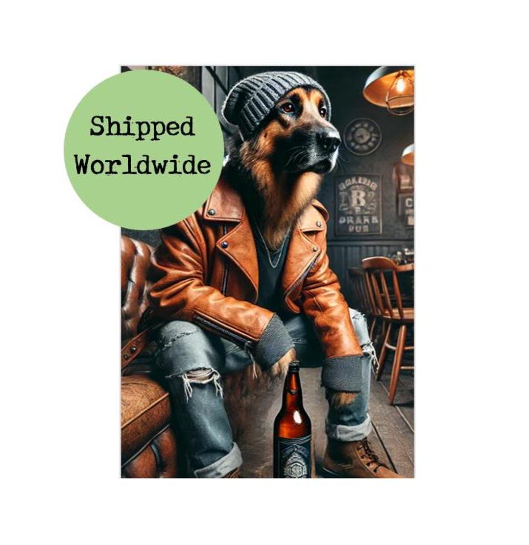 Alsatian Drinking Craft Beer Print Funny German Shepherd Dog Wall Art ...