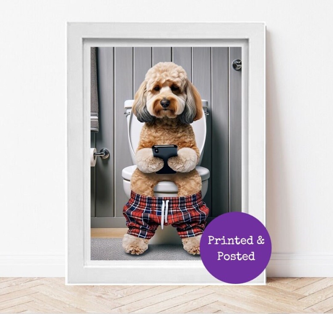 Cockapoo Sitting on Toilet on Mobile Phone - Cockerpoo Print - Funny ...