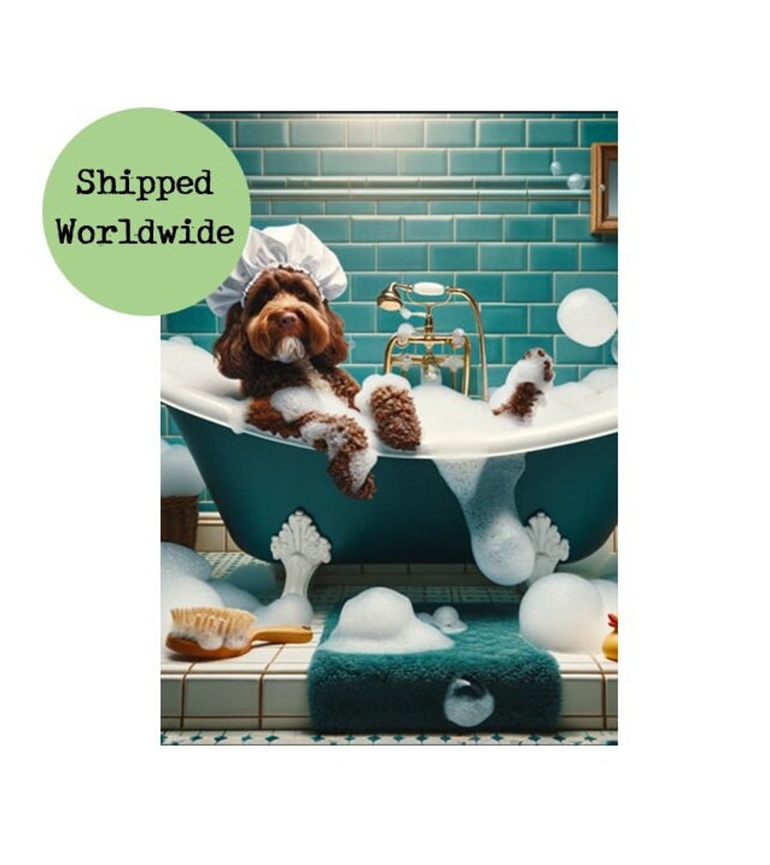 Chocolate Cockapoo in Bath Tub Print - Brown Cockerpoo Picture - Funny ...