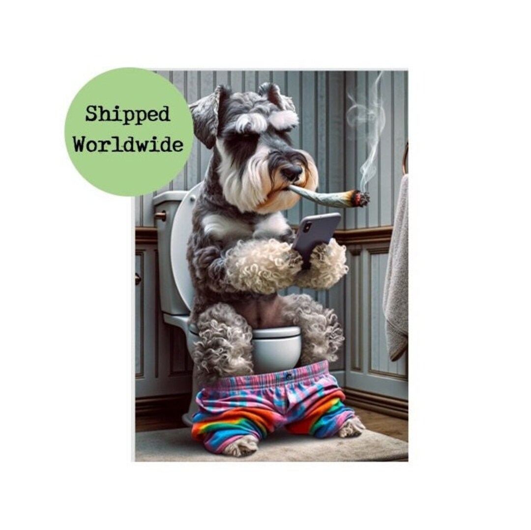 Schnauzer on Toilet on Mobile Phone Print - Miniature Schnauzer Picture ...