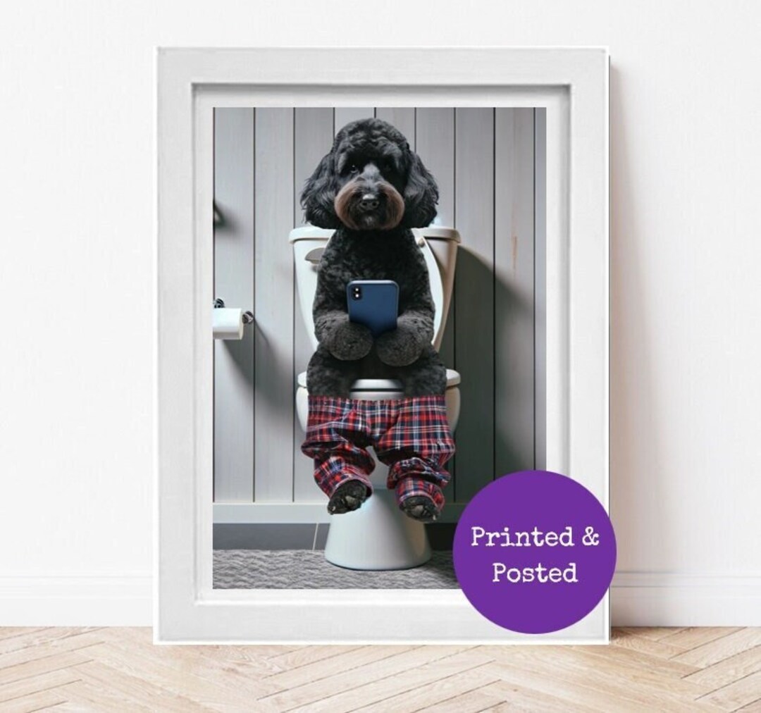 Black Cockapoo Sitting on Toilet on Mobile Phone Cockerpoo Print Funny ...