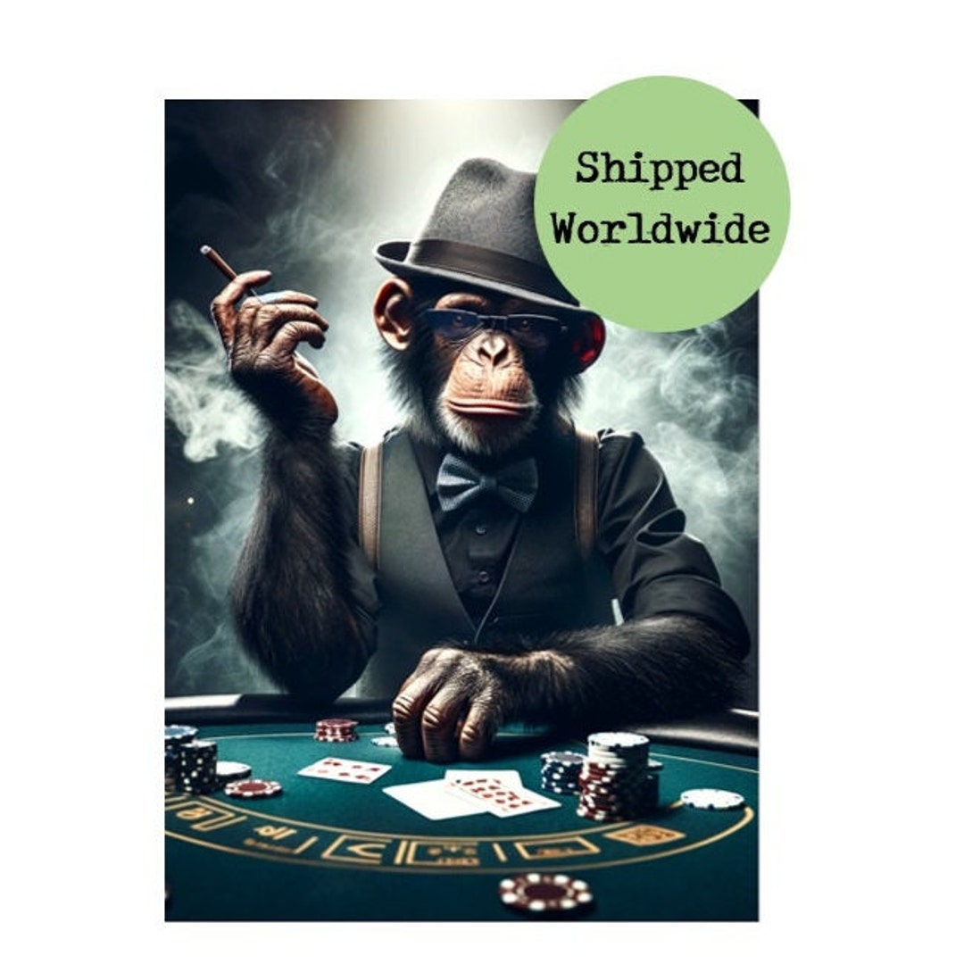 Chimp Playing Poker in Casino Print - Funny Chimpanzee Gambling Picture ...