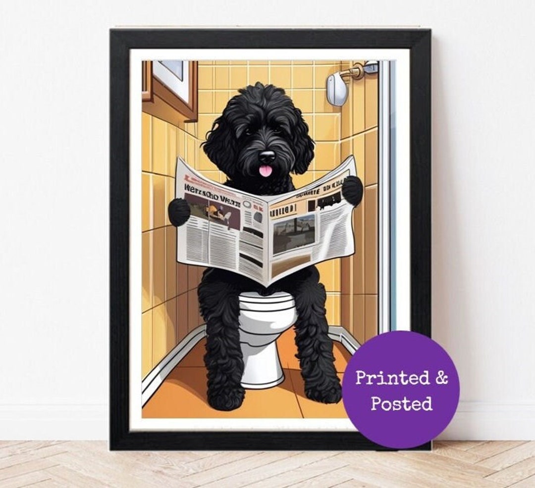 Black Cockapoo Sitting on Toilet Reading Newspaper Cockerpoo - Etsy