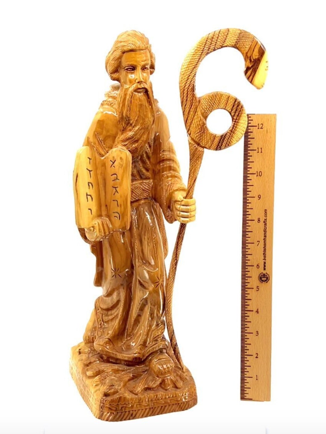 Moses Wooden Masterpiece, 16.5" Holy Land Olive Wood Carving, Made in ...