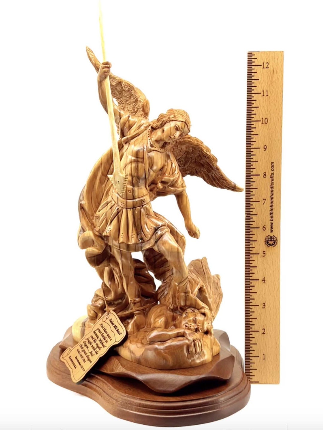 Saint Michael Archangel Wooden Statue, 13 Hand Carved From Olive Wood ...