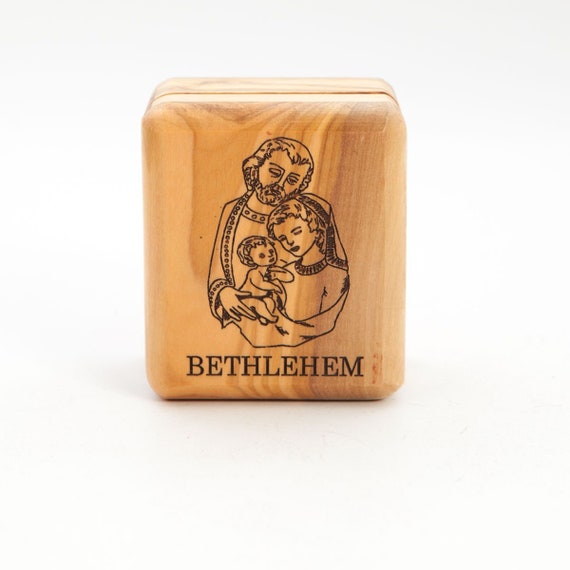 Olive Wood Box Holy Family Engraved Handmade Holy Land | Etsy
