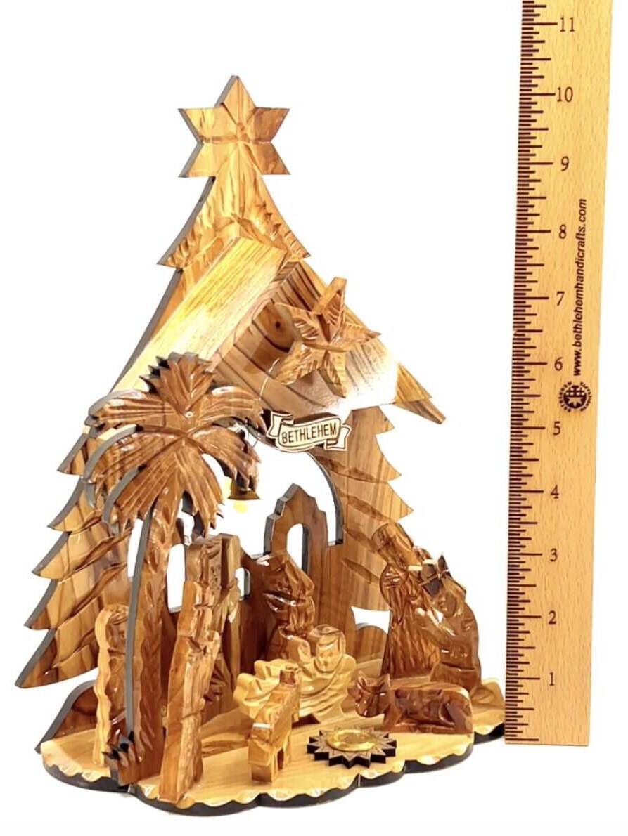 Nativity Scene With Music Player, 10.5" Handmade Holy Land Olive Wood ...