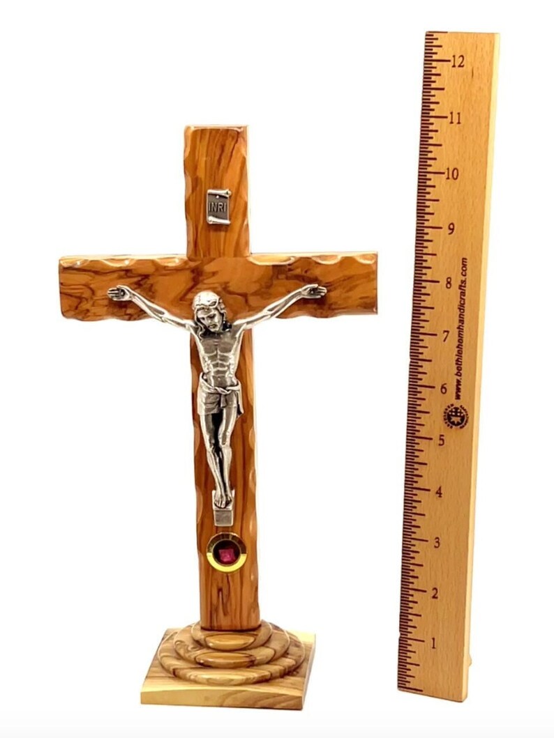 Olive Wood Standing Crucifix, Silver Plated Corpus, Holy Land,christmas ...