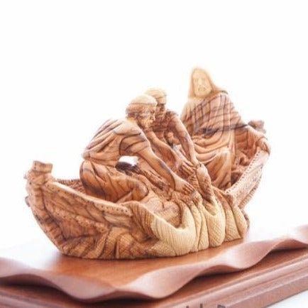 Jesus Christ Miracle of the Fisherman Statue, Hand Carved Olive Wood ...