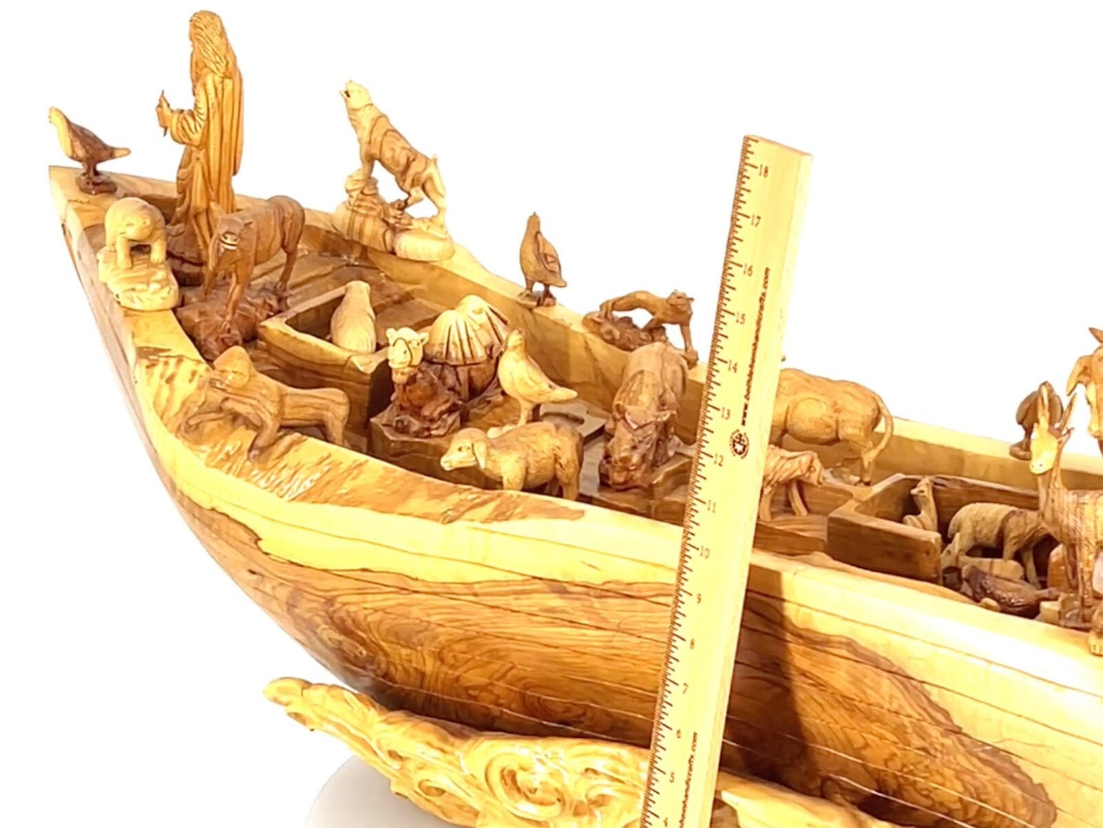 Noah's Ark, Animal Figurines on Boat, Large Wood Sculpture, Old ...