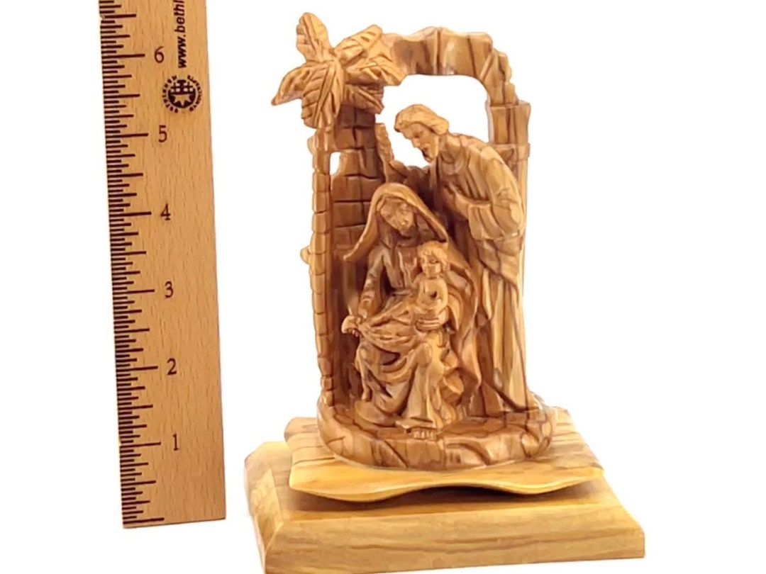 Nativity Scene Carved in Holy Land Olive Wood, 6.3" Smooth and Polished ...