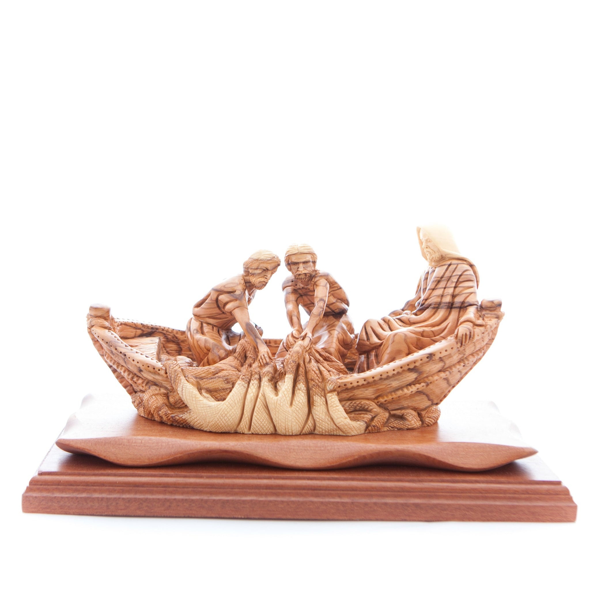 Jesus Christ Miracle of the Fisherman Statue, Hand Carved Olive Wood ...
