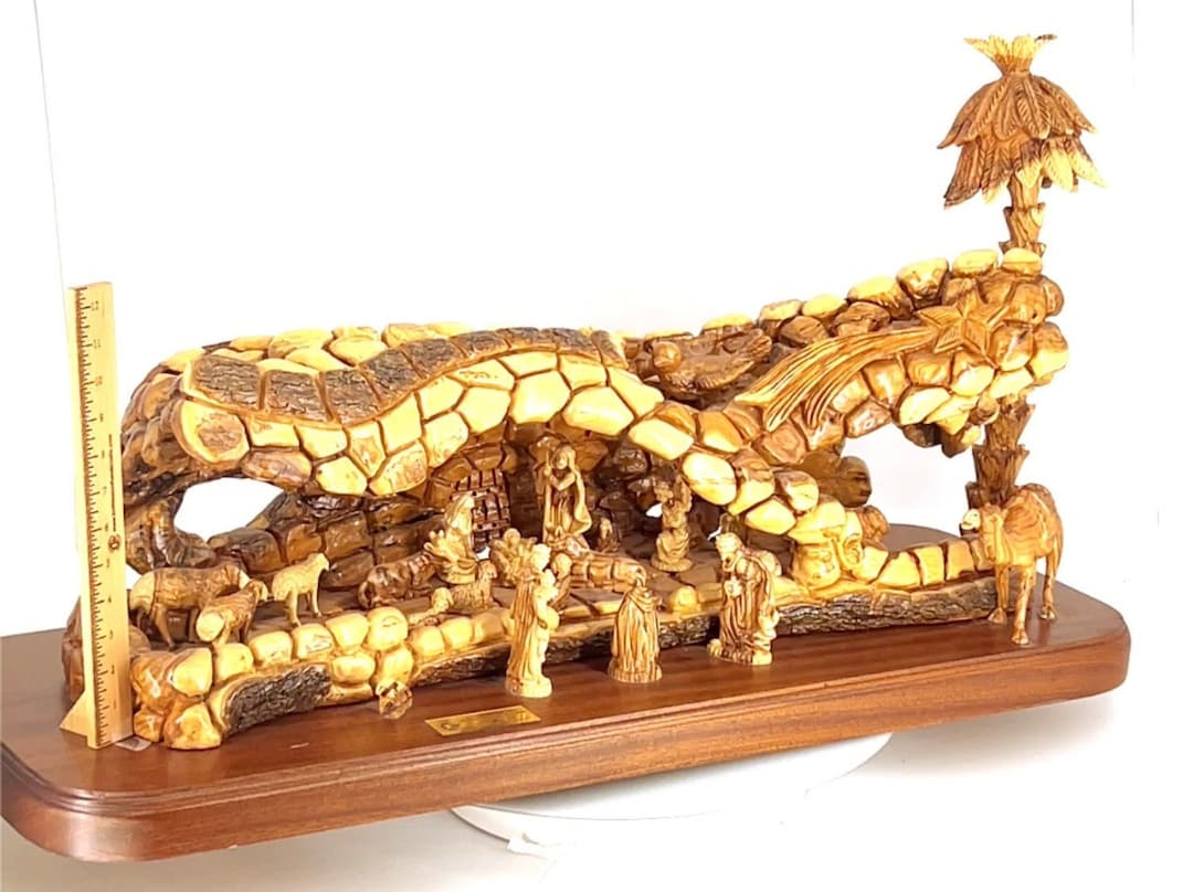 Unique Nativity Set and Scene Carved From Natural Olive Wood, 37.4 ...