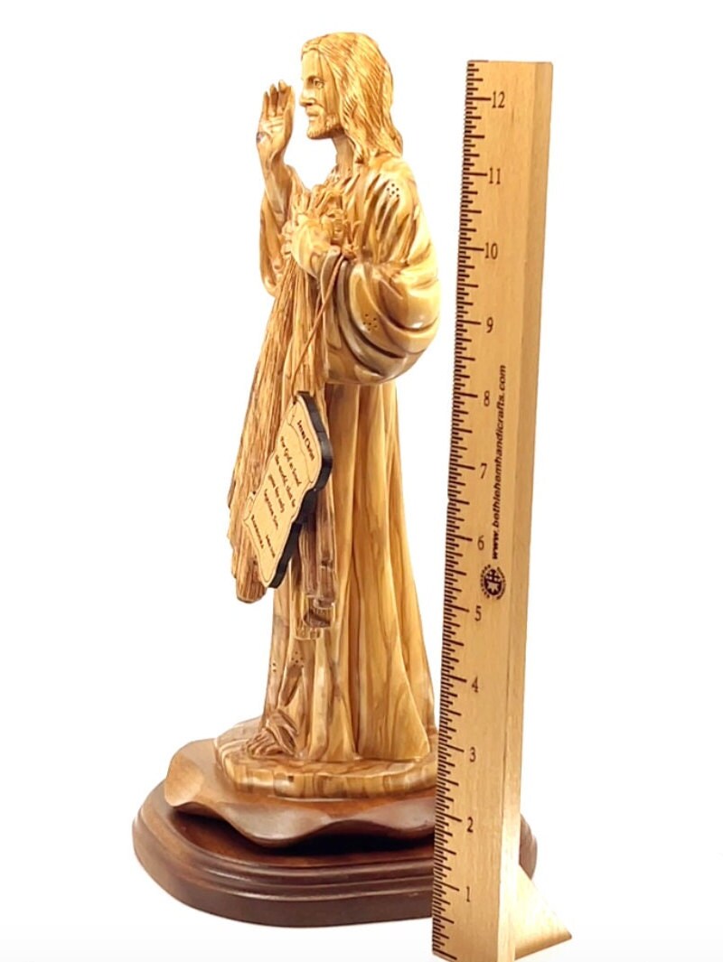 Jesus Christ, Divine Mercy Statue, 13.8" Holy Land Olive Wood Carving ...