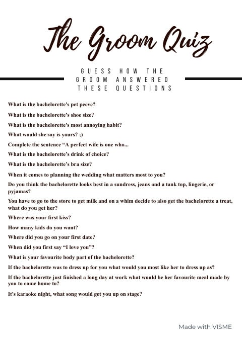 Bachelorette Party the Groom Quiz - Etsy