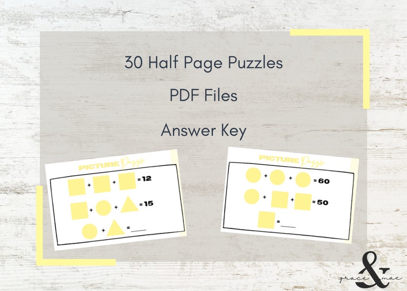 Picture Puzzle Math Challenges for Homeschool, Elementary Middle School ...