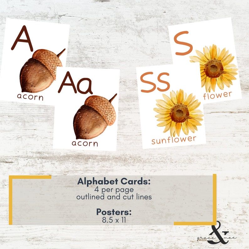 Autumn Fall ABC Alphabet Cards & Posters - Watercolor Fall Preschool ...