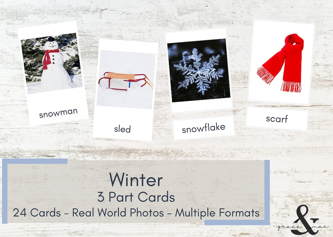 Winter Snow 3 Part Cards - Real World Pictures - Montessori Cards ...