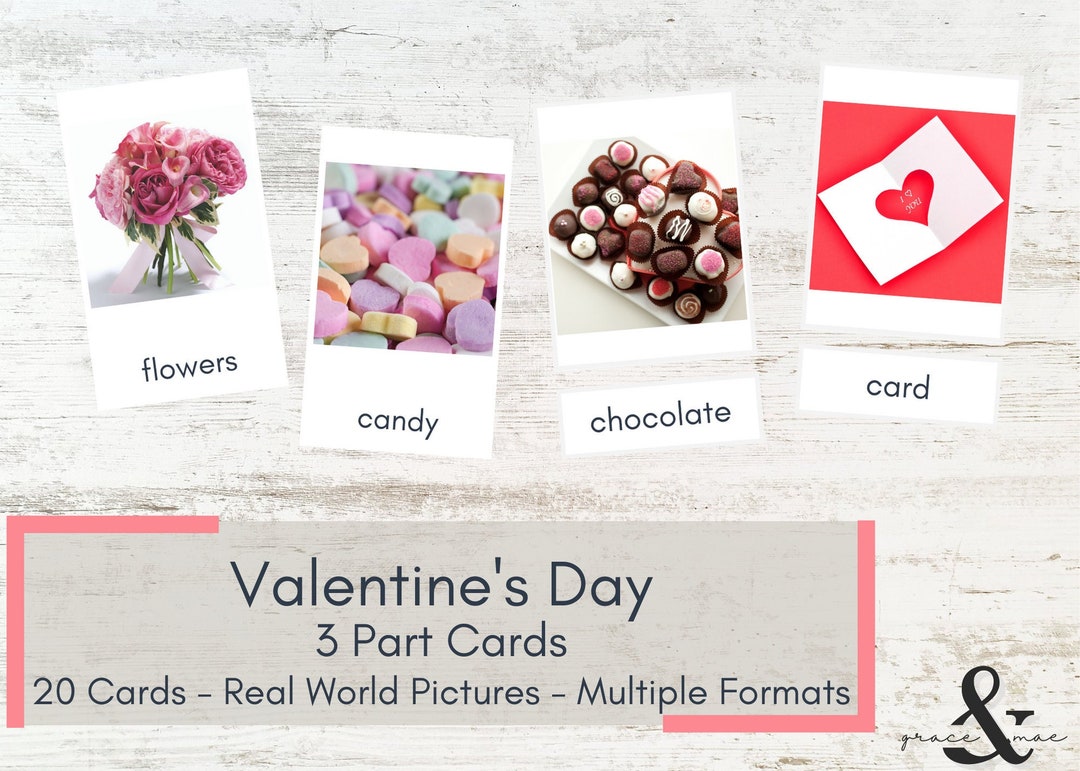 Valentine's Day 3 Part Cards - Real World Pictures - Montessori Cards ...