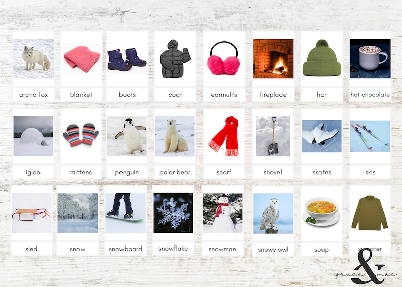 Winter Snow 3 Part Cards - Real World Pictures - Montessori Cards ...