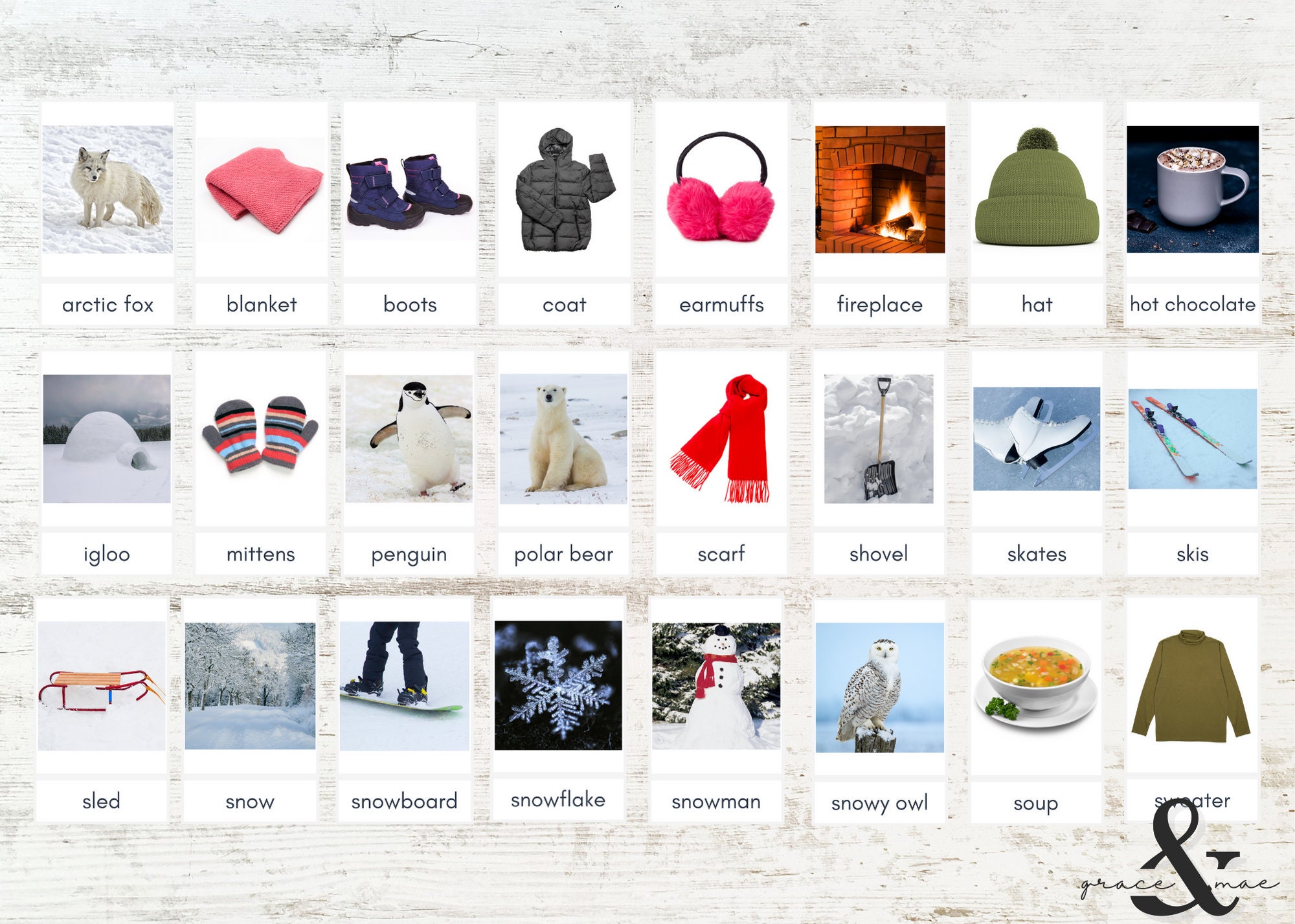 Winter Snow 3 Part Cards - Real World Pictures - Montessori Cards ...