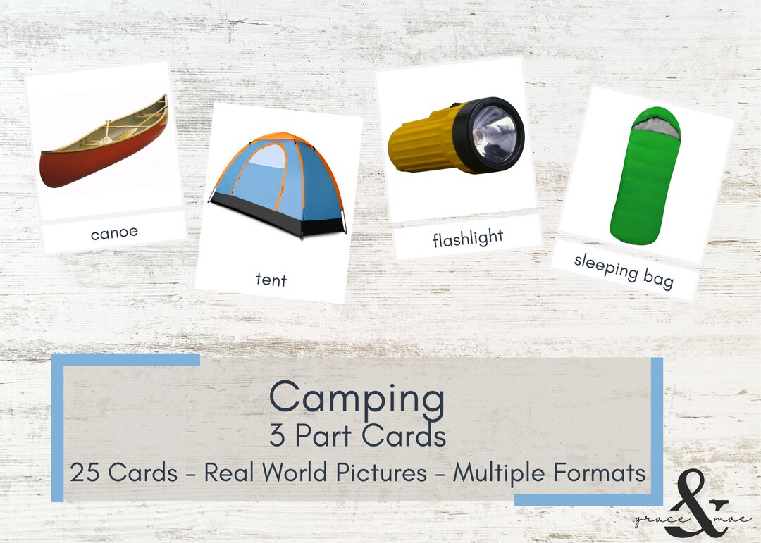 Camping Trip 3 Part Cards Real World Pictures Montessori Cards ...