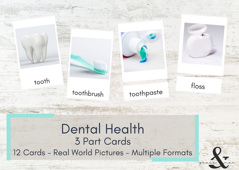 Dental Hygiene 3 Part Cards - Real World Pictures - Montessori Cards ...