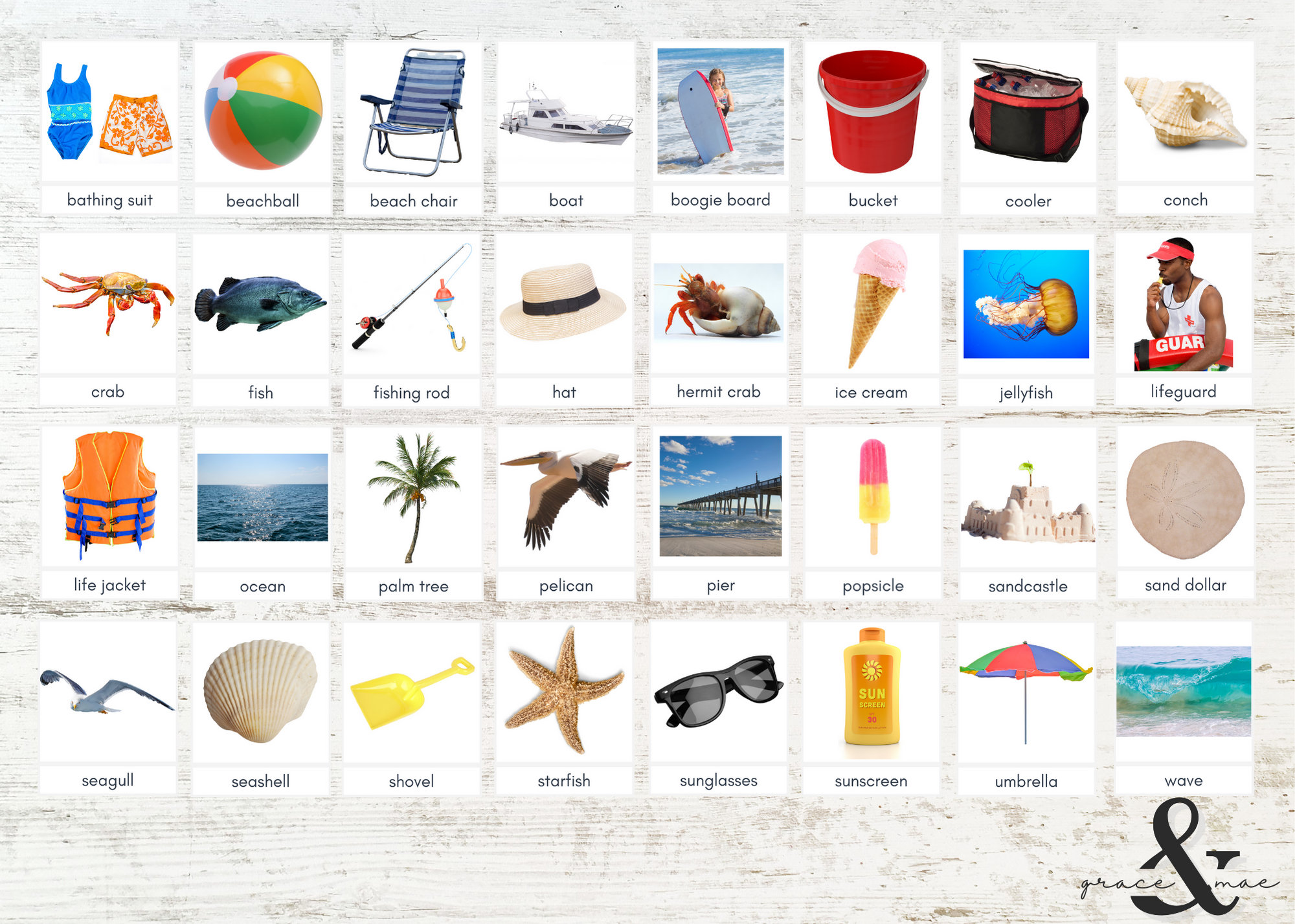Beach Trip 3 Part Cards - Real World Pictures - Montessori Cards ...