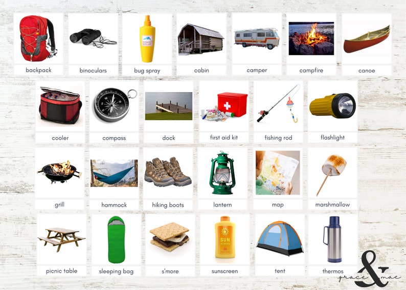Camping Trip 3 Part Cards Real World Pictures Montessori Cards ...