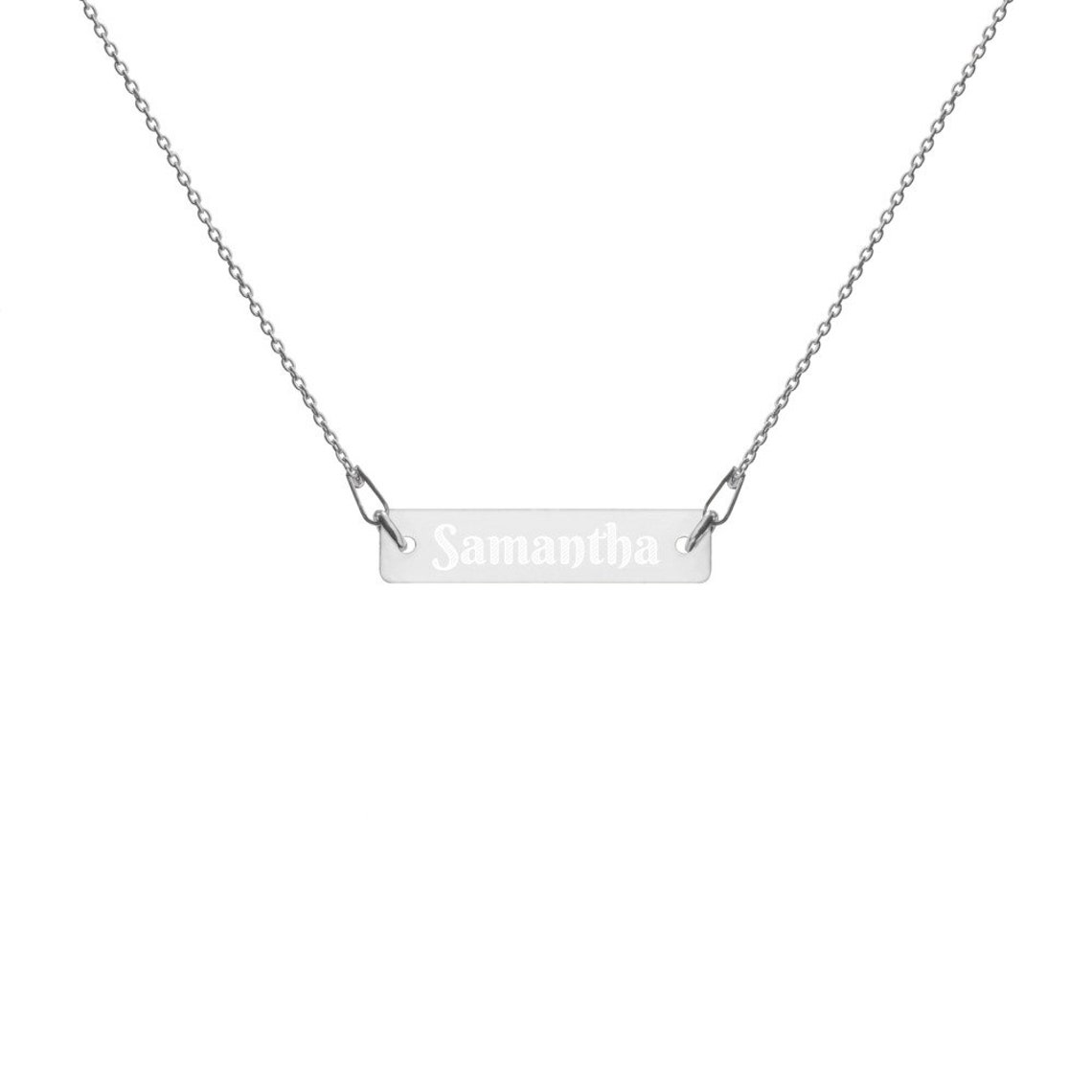 Engraved Silver Bar Chain Necklace, Plated Options: 18K Rose Gold ...
