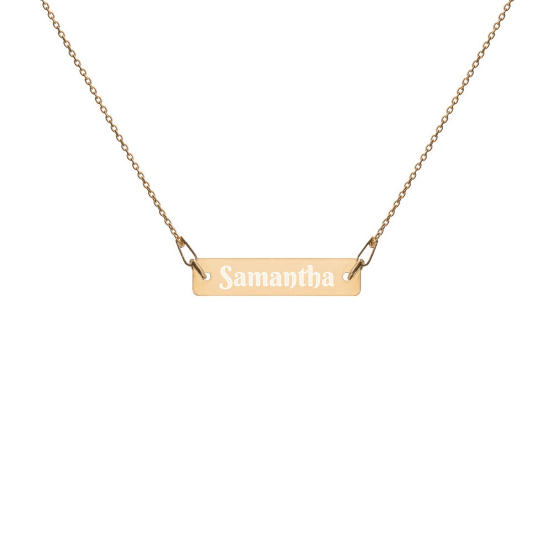 Engraved Silver Bar Chain Necklace, Plated Options: 18K Rose Gold ...
